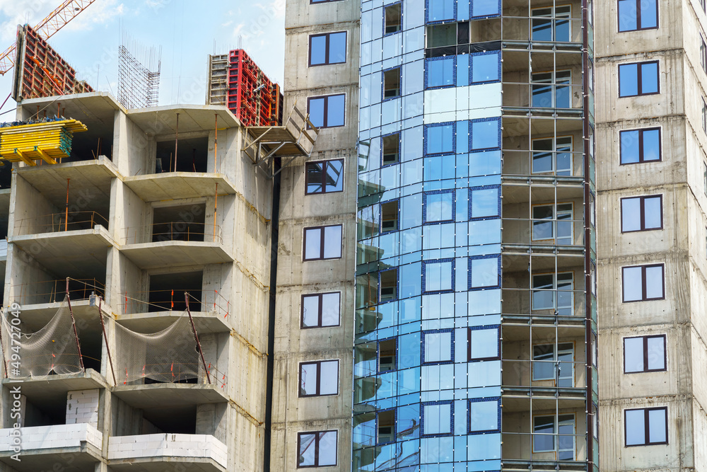 construction of a modern high-rise building, the creation of a concrete ...