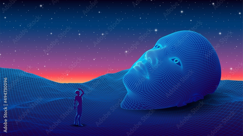 Dramatic sci-fi or esoteric scene with a human looking up near the ...