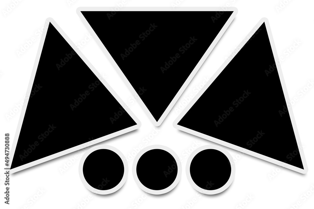 3 Triangle photo frames in black and white colors and 3 Circular Frames ...