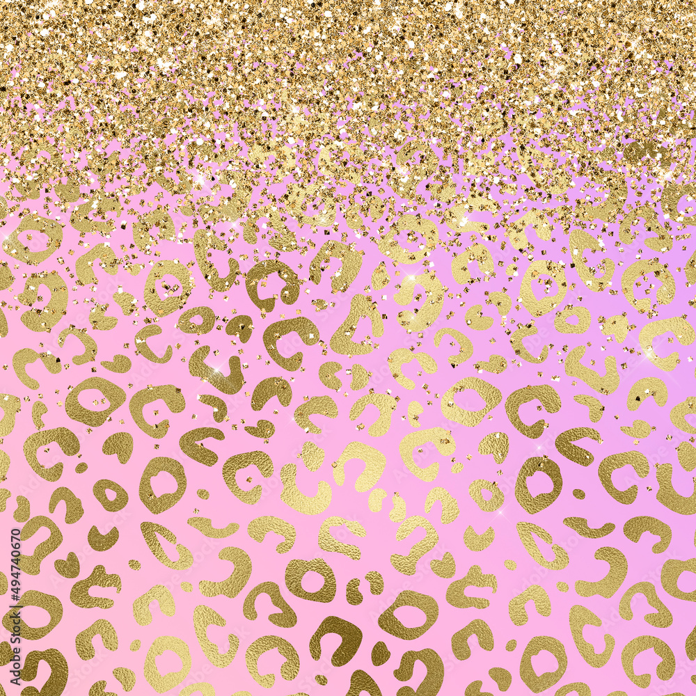 Golden leopard print texture, gold glitter gradienr background. Stock ...