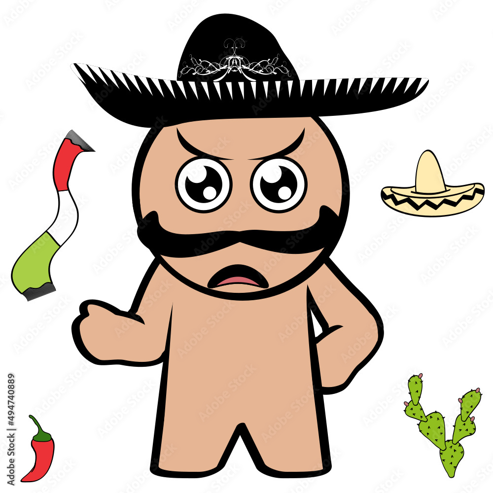 cute little mexican character cartoon kawaii expression illustration in ...