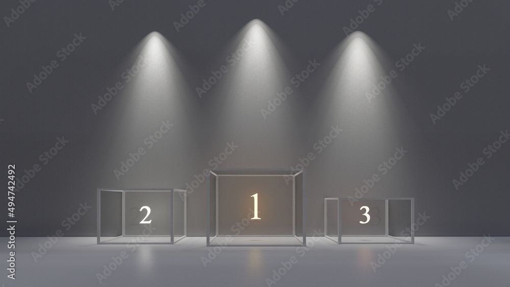 Winners podium. Pedestal with distribution of places with glowing ...