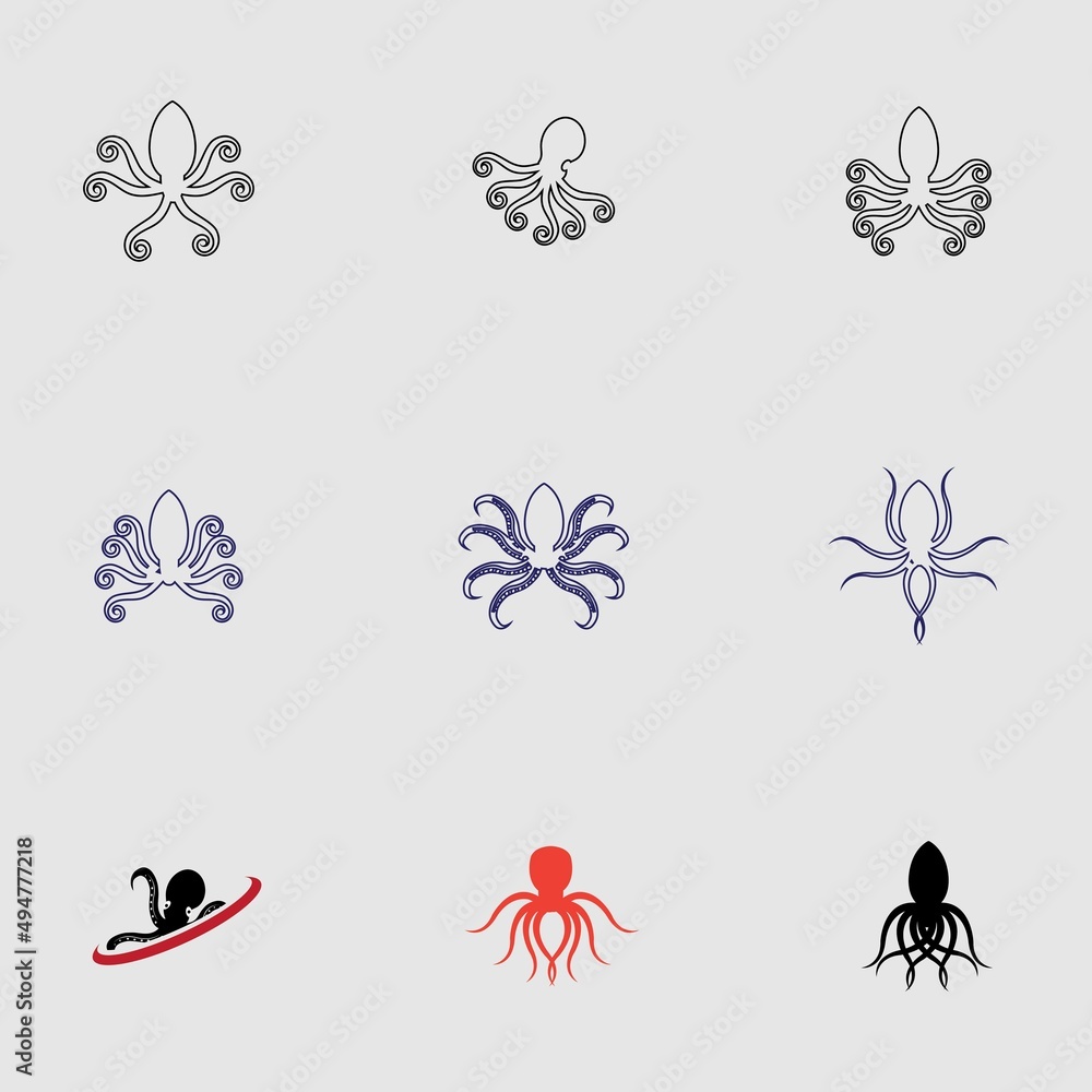 Templates for octopus logos, labels and emblems Vector illustration ...
