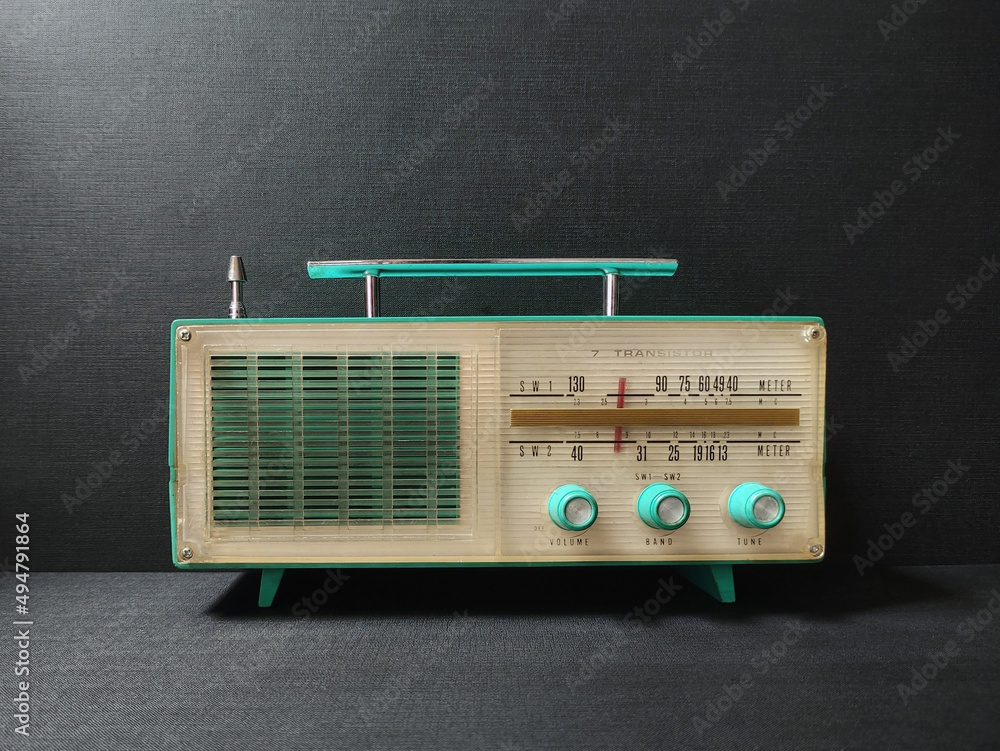 old transistor radio on black wallpaper background Stock Photo | Adobe ...