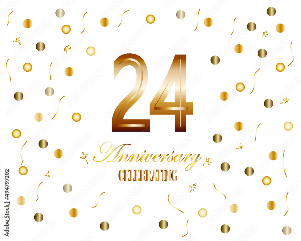 Golden numbers, 24 years anniversary celebration on white background ...