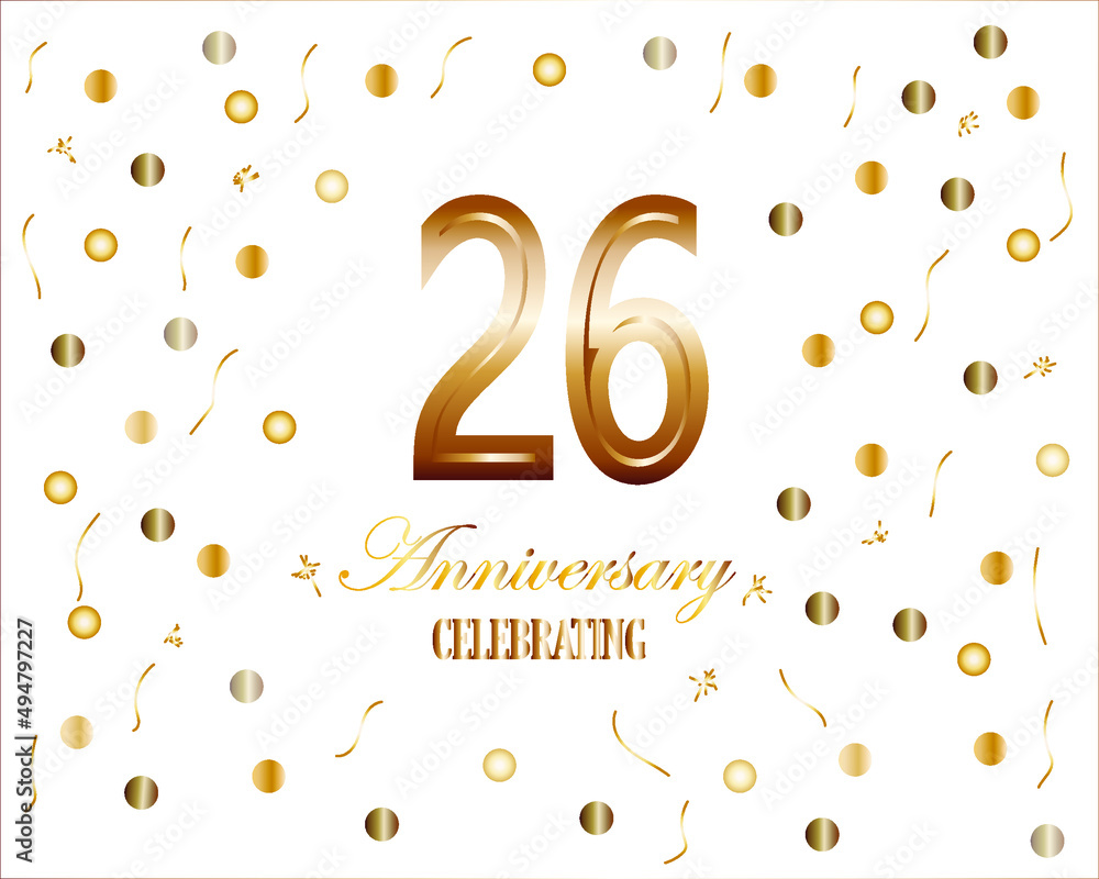 Golden numbers, 26 years anniversary celebration on white background ...