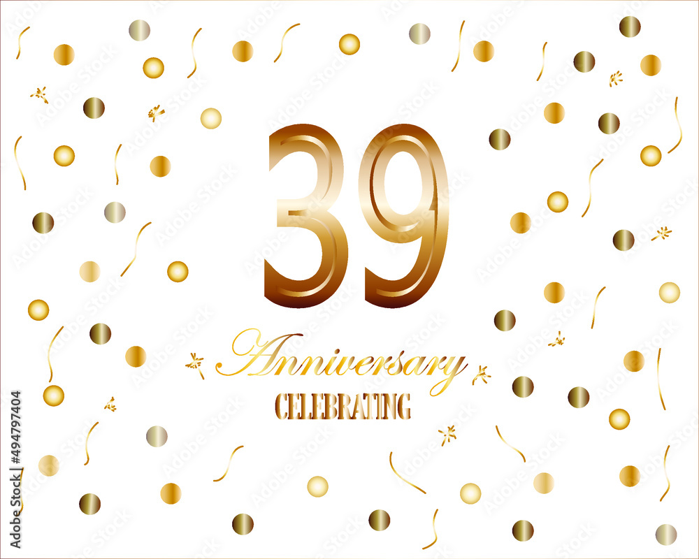 Golden numbers, 39 years anniversary celebration on white background ...