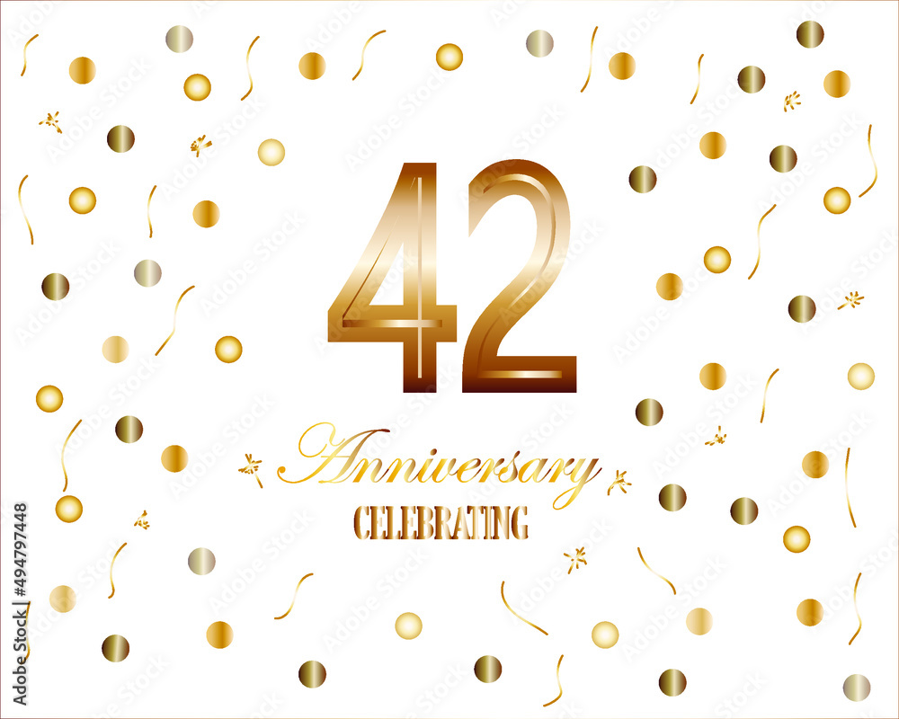 Golden numbers, 42 years anniversary celebration on white background ...