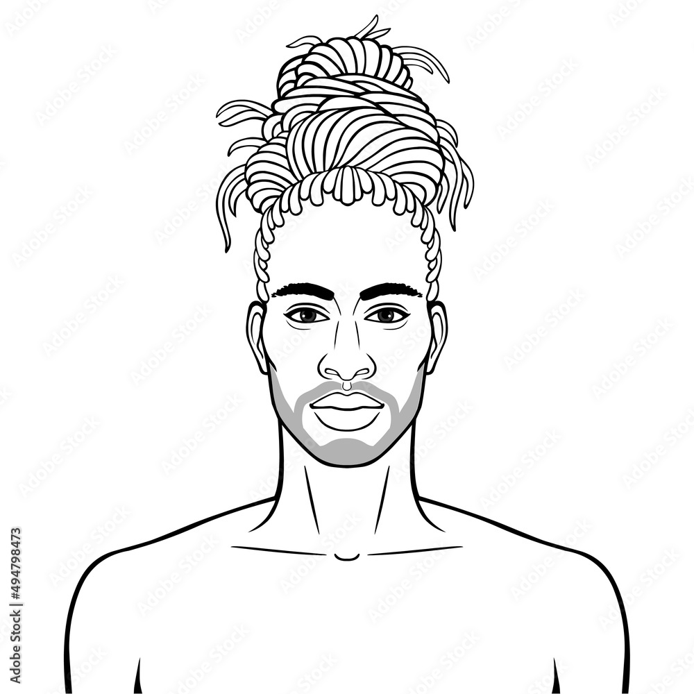 Animation portrait of beautiful African man with dreadlock hairstyle ...