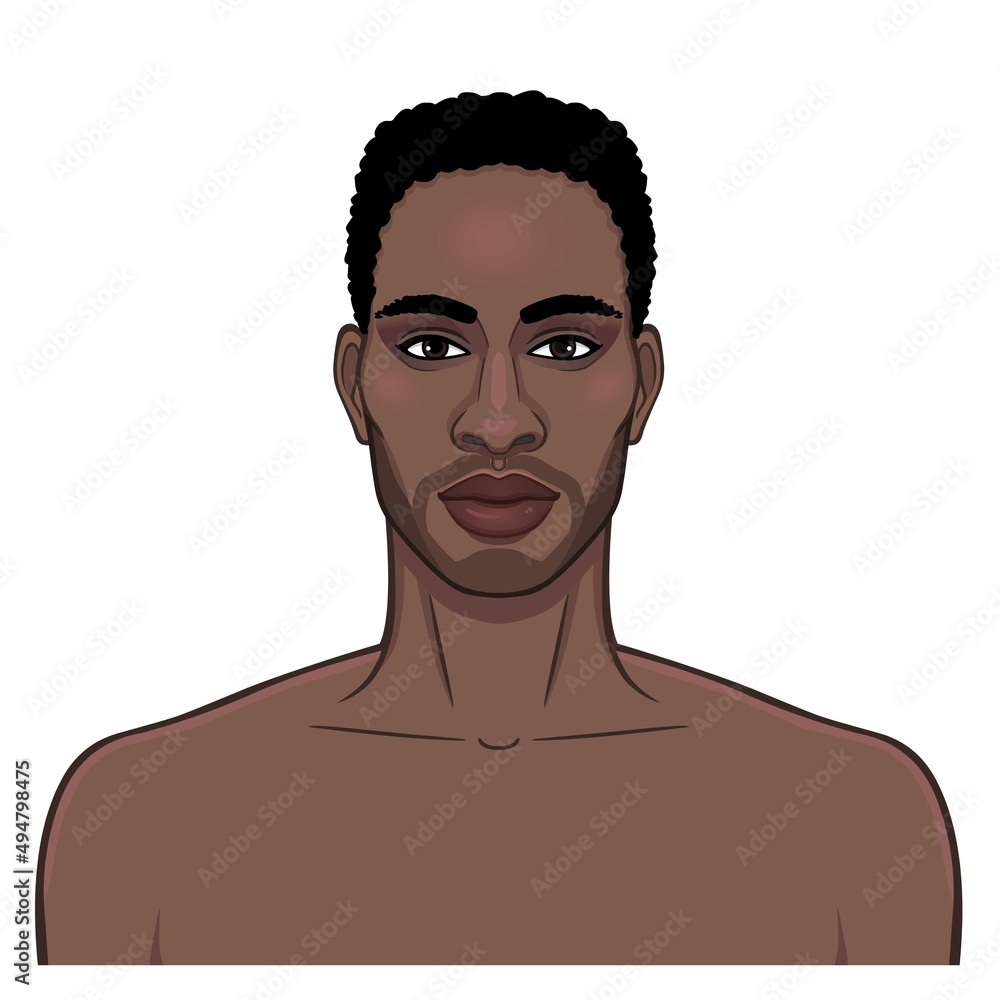 Animation portrait of beautiful African man. Color drawing. Vector ...