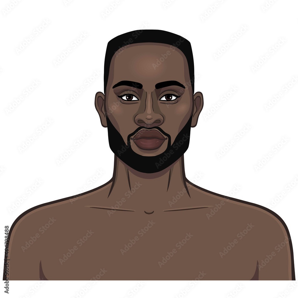 Animation portrait of beautiful African man. Color drawing. Vector ...