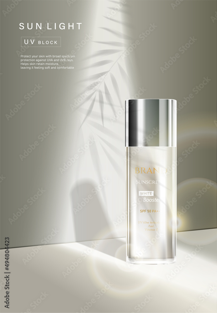 Sunscreen and Cosmetic product ads. sun light cream ads template. Peach ...