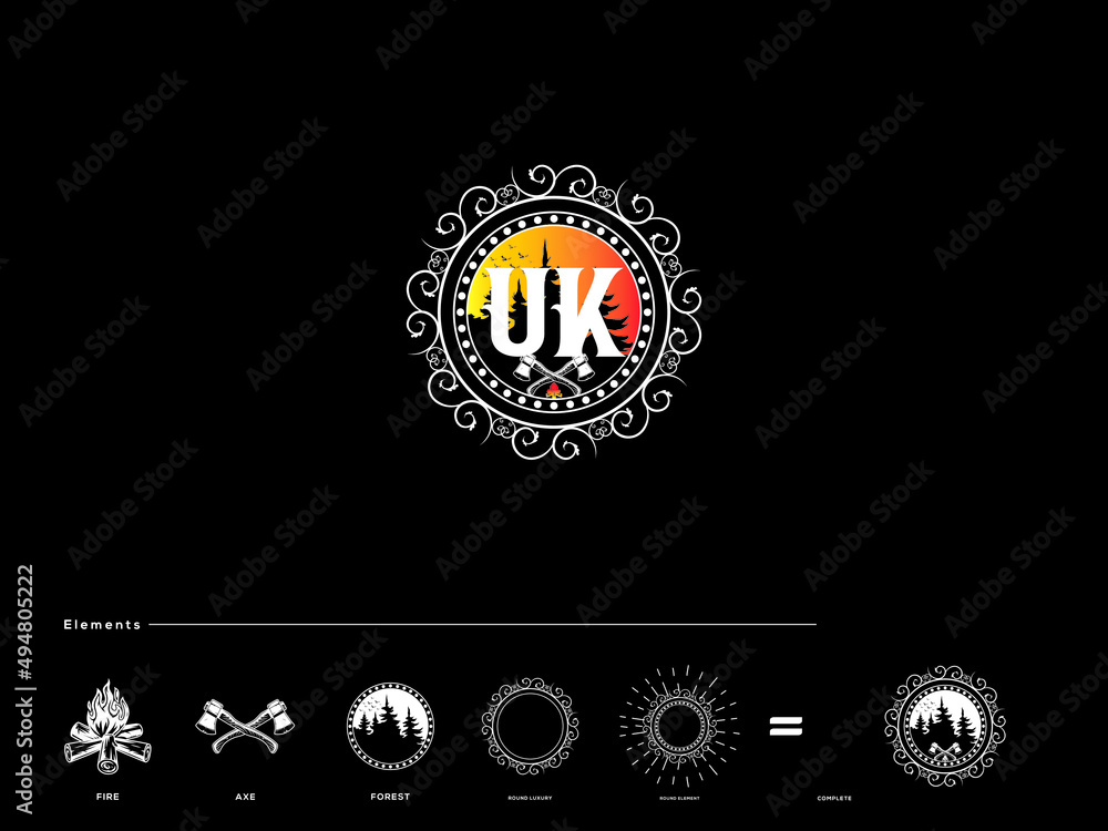 Colorful UK Logo, Vintage Uk u&k letter logo design with round circle ...