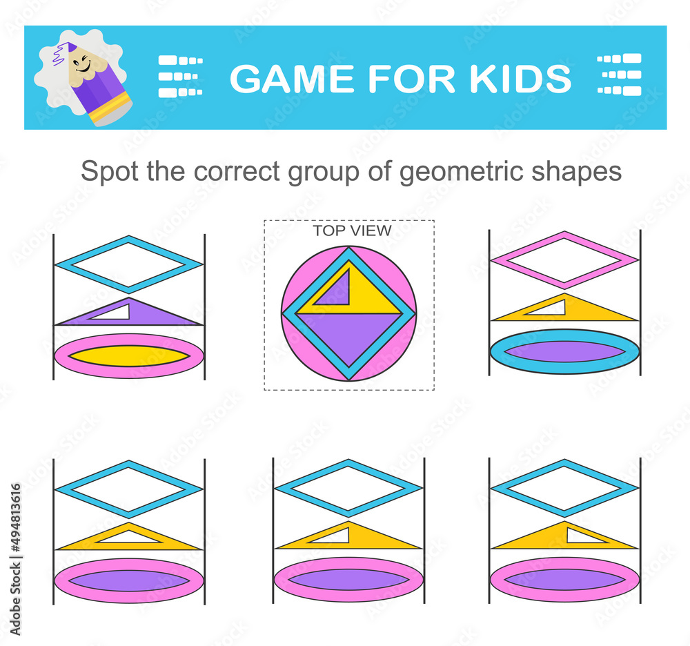 Find the correct group of geometric shapes. Logical game. Attention ...