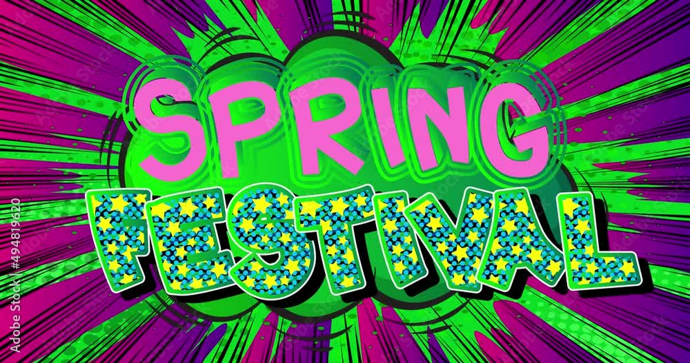Spring Festival. Motion poster. 4k animated Comic book word text moving ...