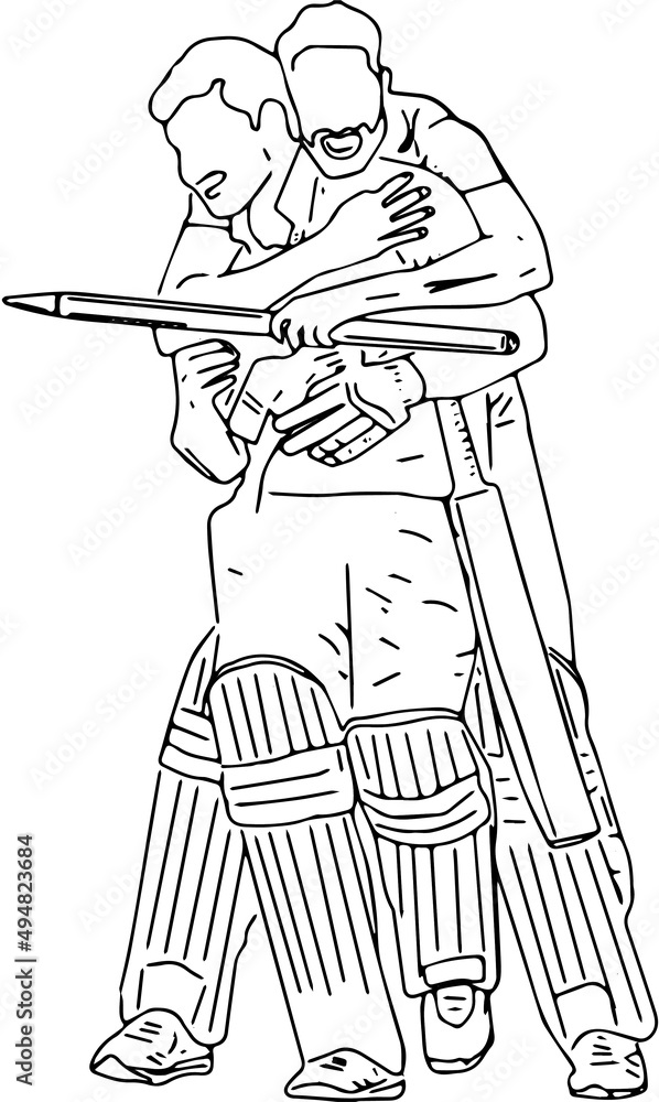 outline sketch drawing vector two cricket batsman doing celebration ...