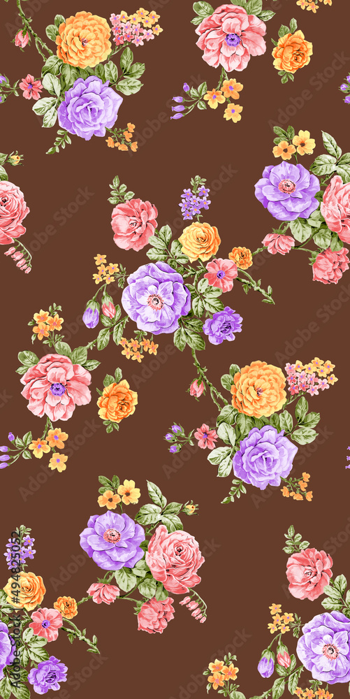 Brushstroke flower and watercolor Flowers illustration allover flower ...