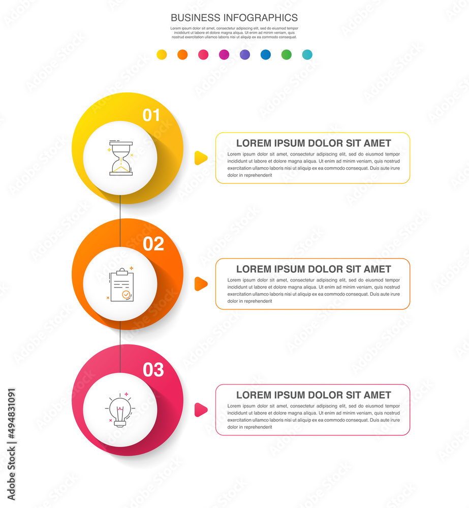 Vector line infographics template for three arrows and circles ...