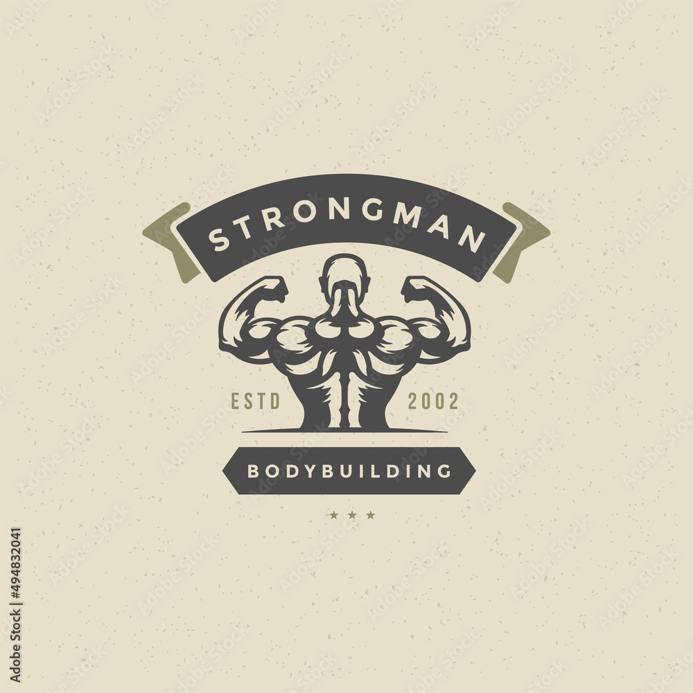Bodybuilder man logo or badge vector illustration male bodybuilding ...