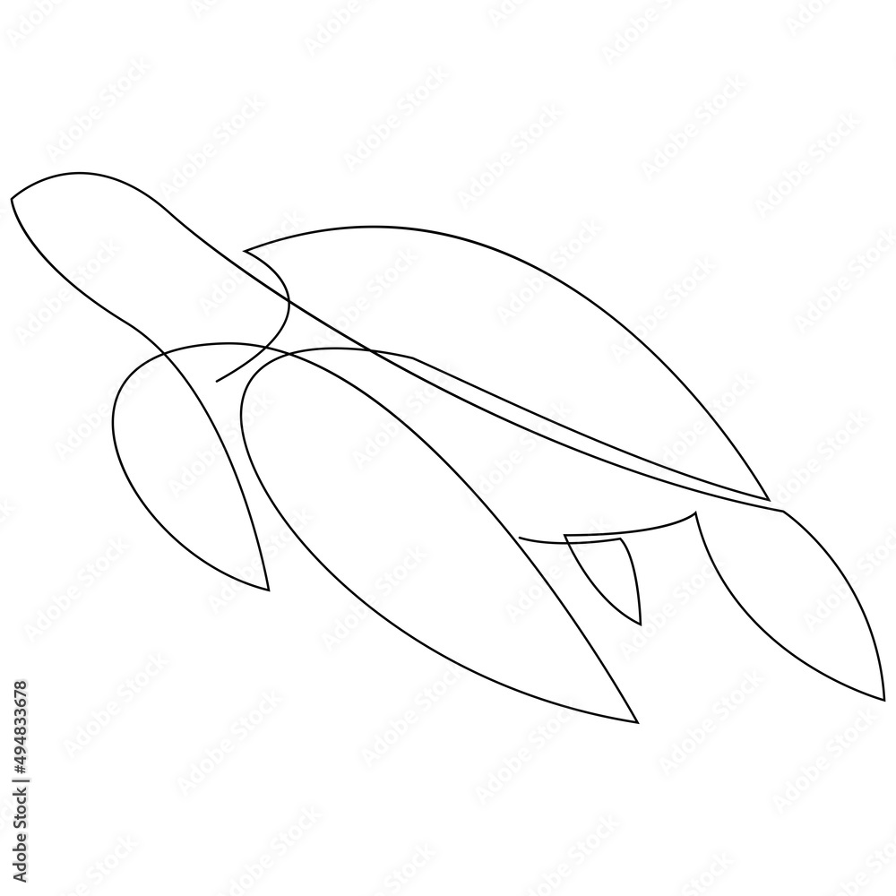Minimal drawing of sea turtle animal drawn by single continuous line ...
