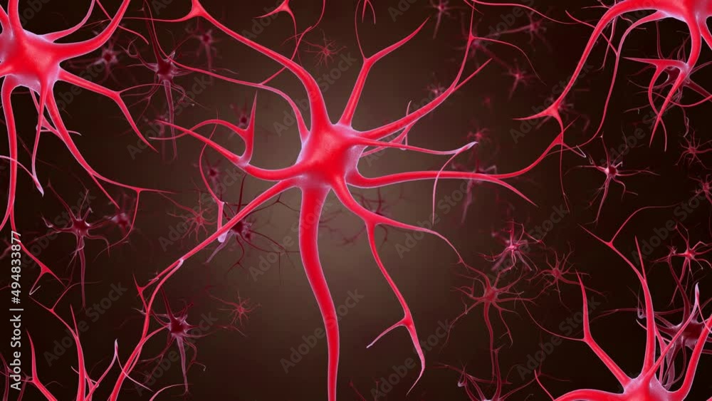 Neurons and neural connections 3D render. Neuronal activity in the ...