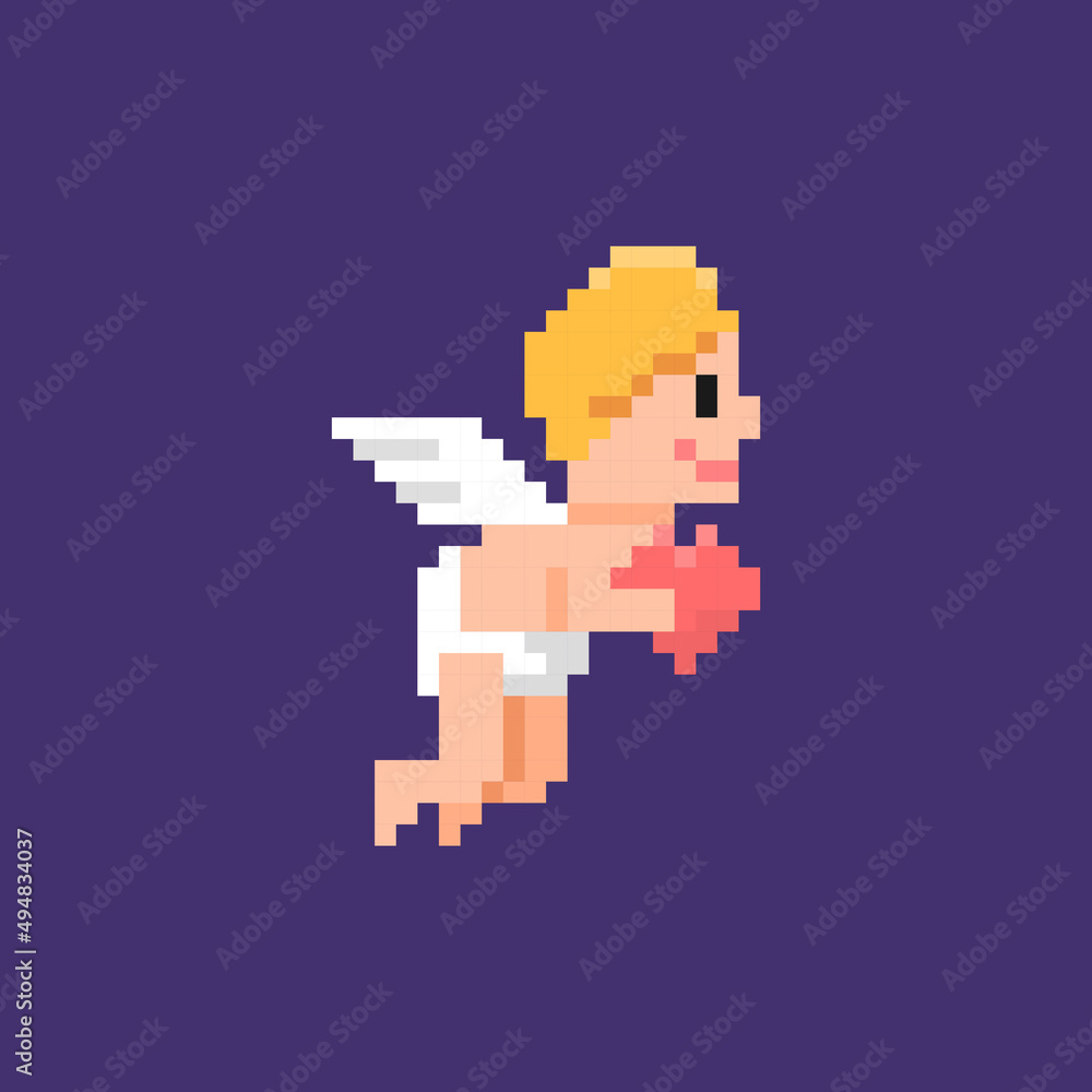 illustration of cupid with heart symbol. love God. winged child. pixel ...