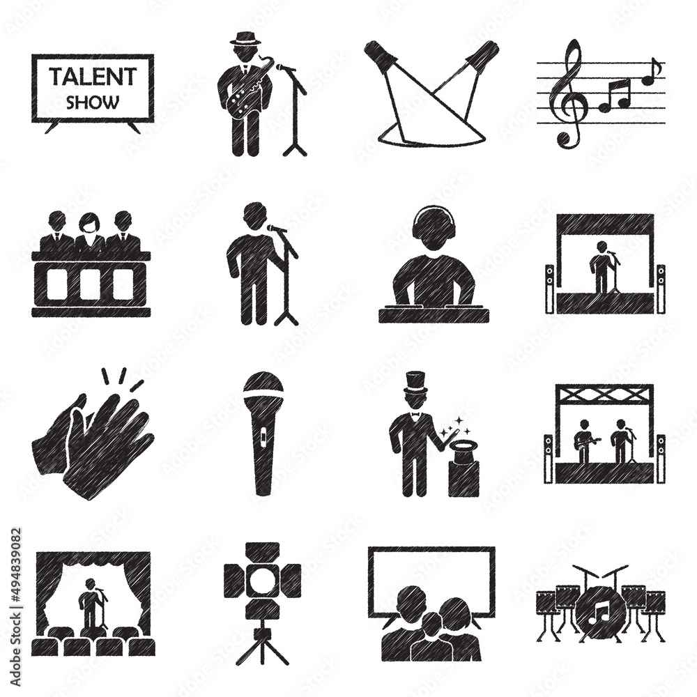 Talent Show Icons. Black Scribble Design. Vector Illustration. Stock ...