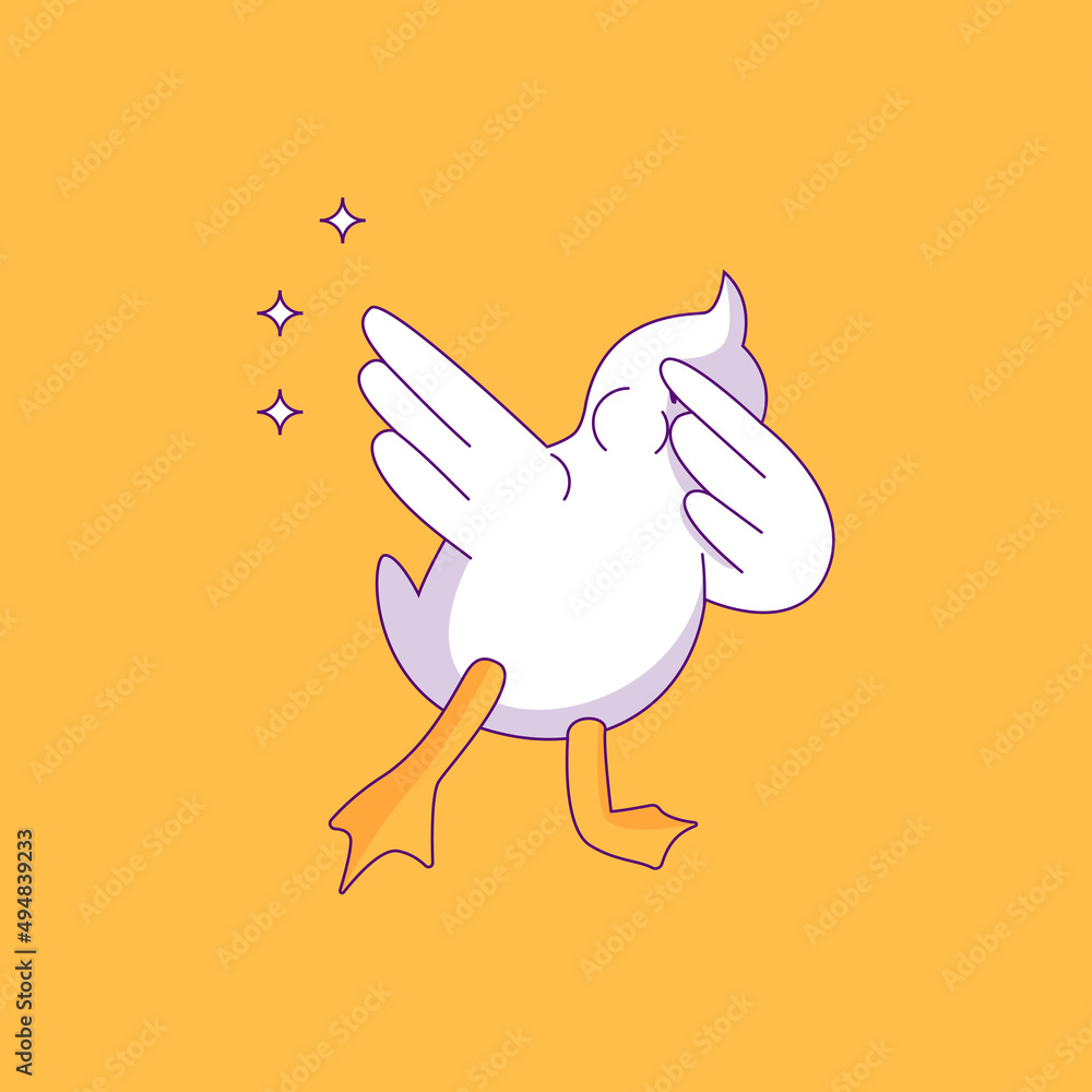 Cheerful duck. Bird poster design with human needs and daily situations ...