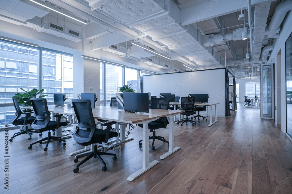 Interior of modern empty office building.Open ceiling design. Stock ...