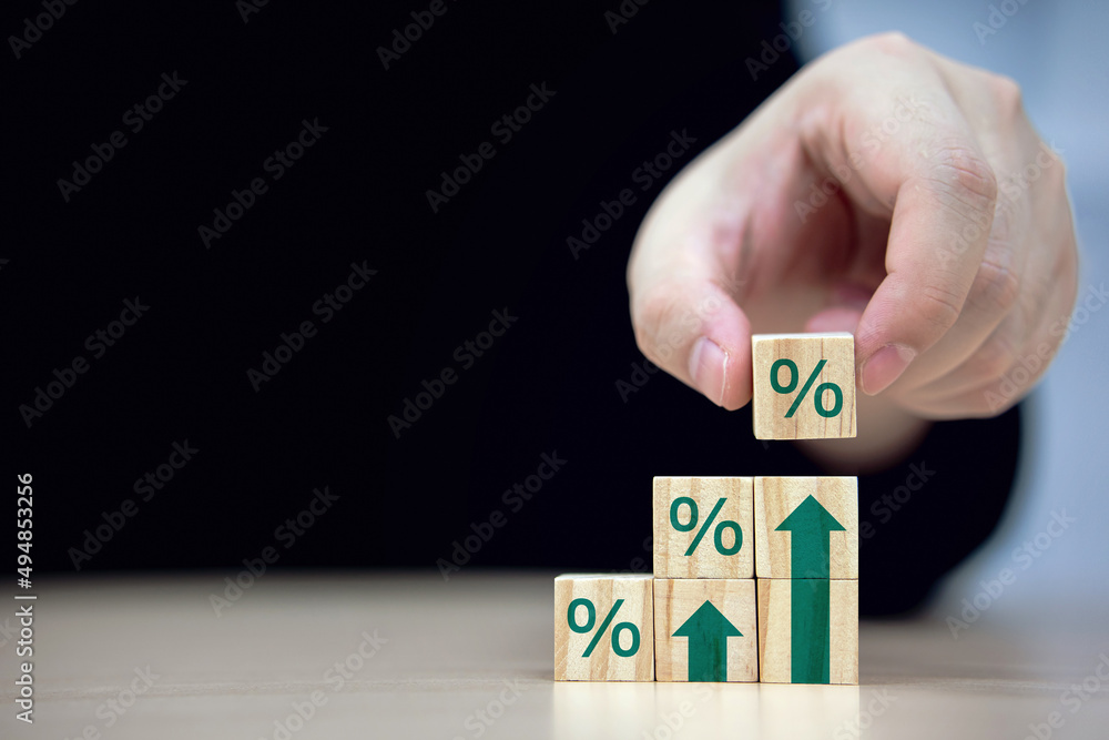 Business concept of interest increase, percentage increase and profit ...