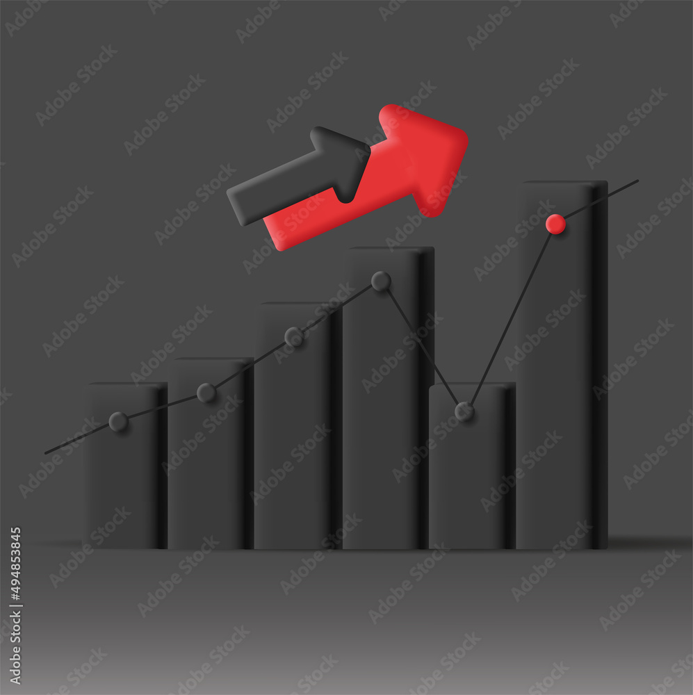 3d bar chart with red arrow pointing up, monochrome infographics Stock ...