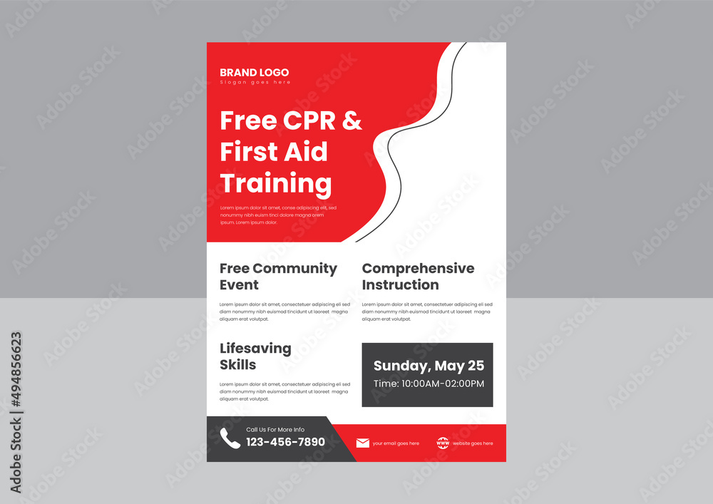 Vetor de CPR and first aid training flyer poster template. CPR training ...