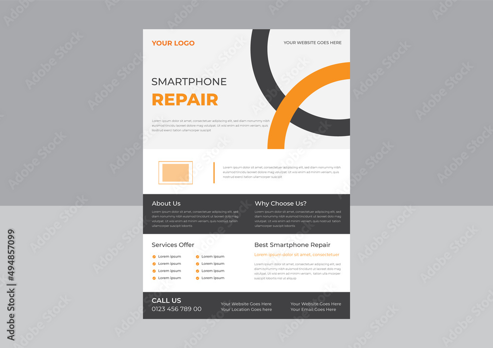Computer smartphone repair service flyer poster leaflet template ...