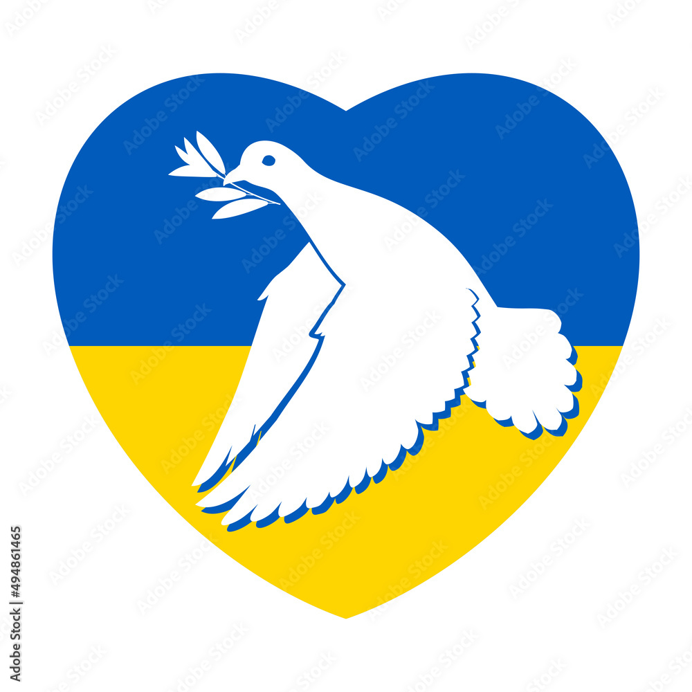 White Dove of Peace Flying with a Branch on the Background of the ...