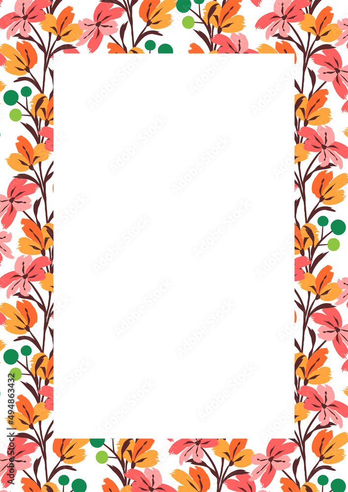 Flower frame border size a4, format a4. Floral pattern. Cute floral ...