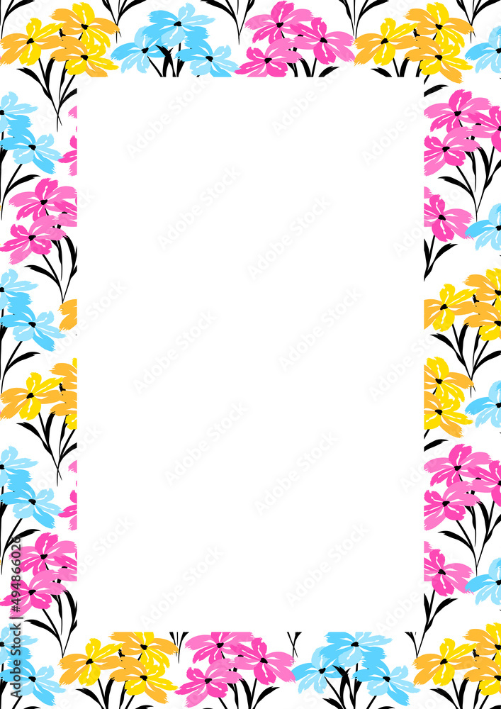 Flower frame border size a4, format a4. Floral pattern. Cute floral ...
