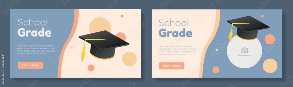 School graduation online banner template set, study grade corporate ...