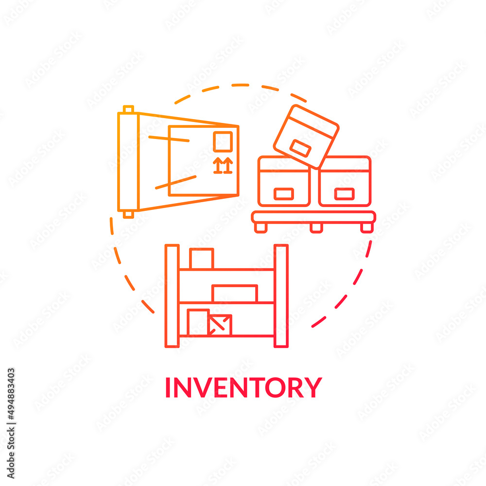 Inventory red gradient concept icon. Goods in process and raw materials ...