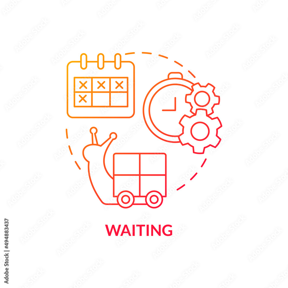 Waiting red gradient concept icon. Idle time. Commodities processing ...