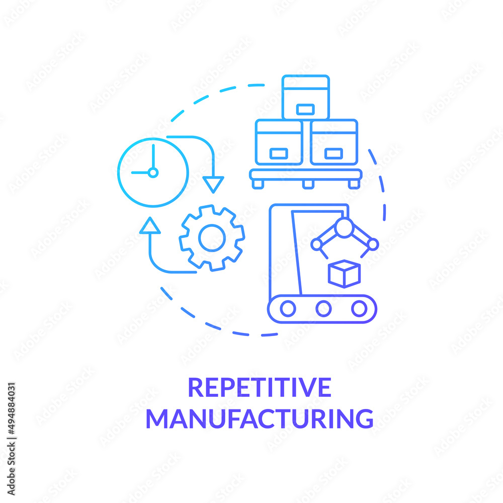 Repetitive manufacturing blue gradient concept icon. Production line ...