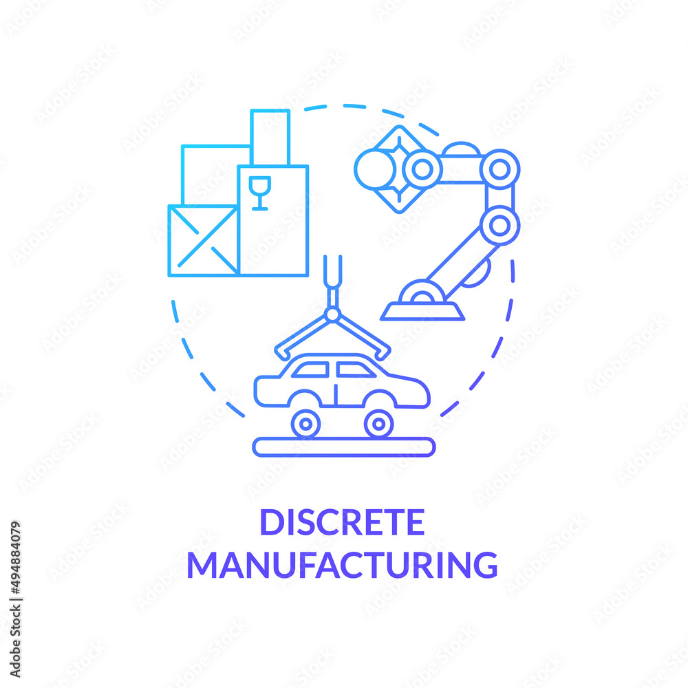 Discrete manufacturing blue gradient concept icon. Production line ...