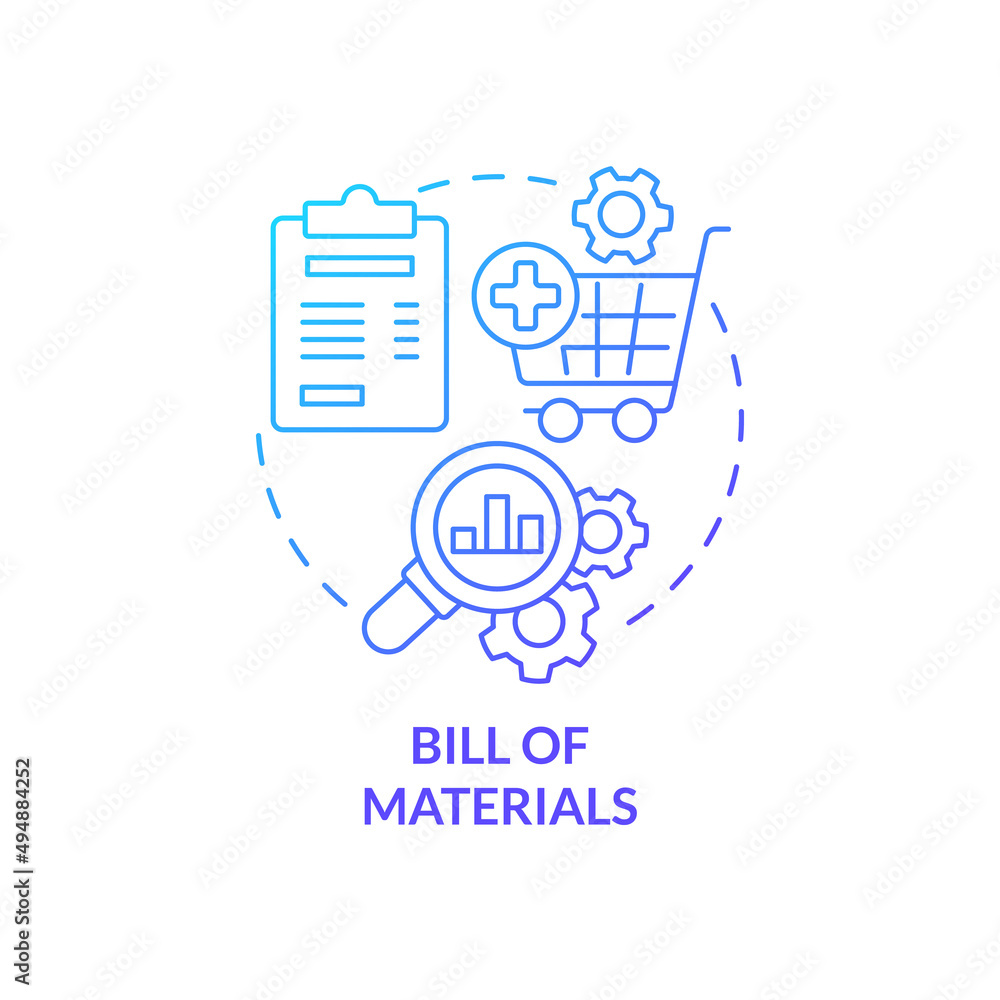 Bill of materials blue gradient concept icon. Parts and components of ...