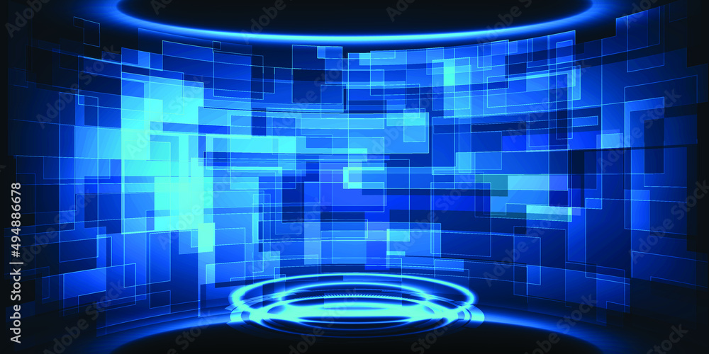 Vector illustrations of futuristic neon pedestal stage for digital ...