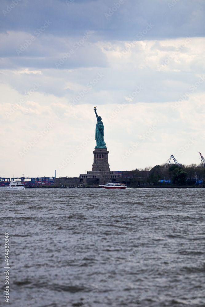 Colossal Statue of Liberty on Liberty Island in New York Harbor Stock ...