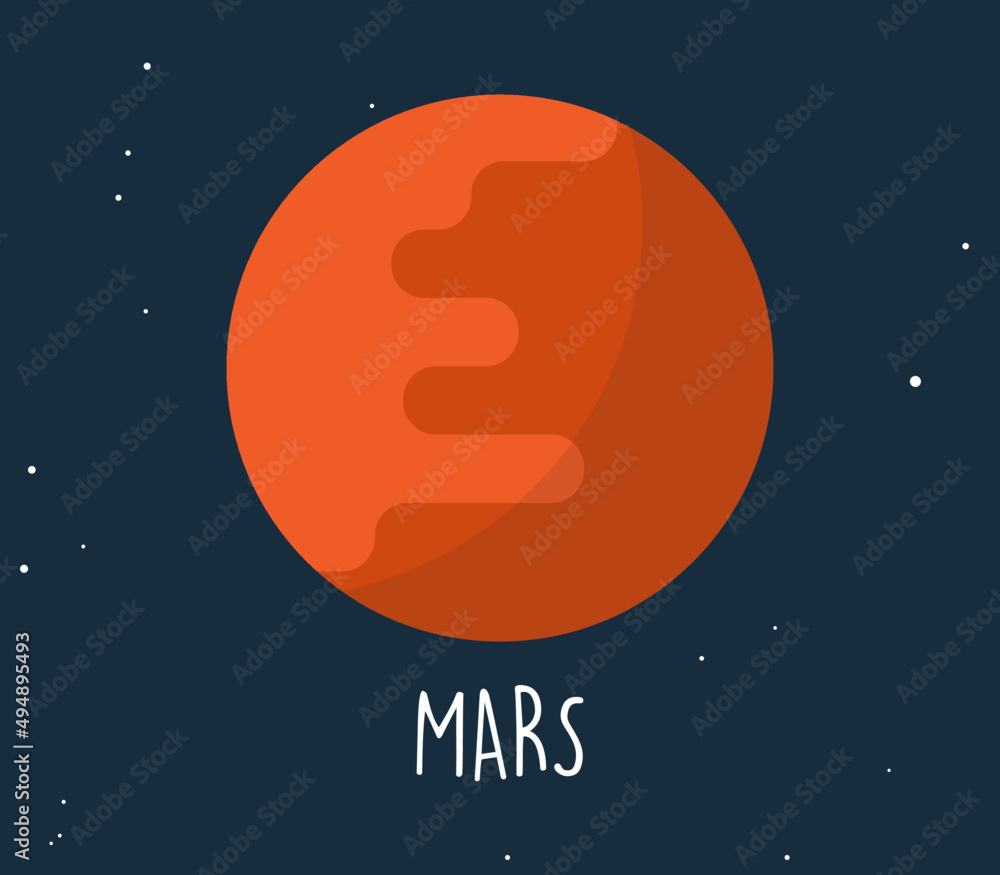 Mars planet and simple sphere on space background flat vector ...