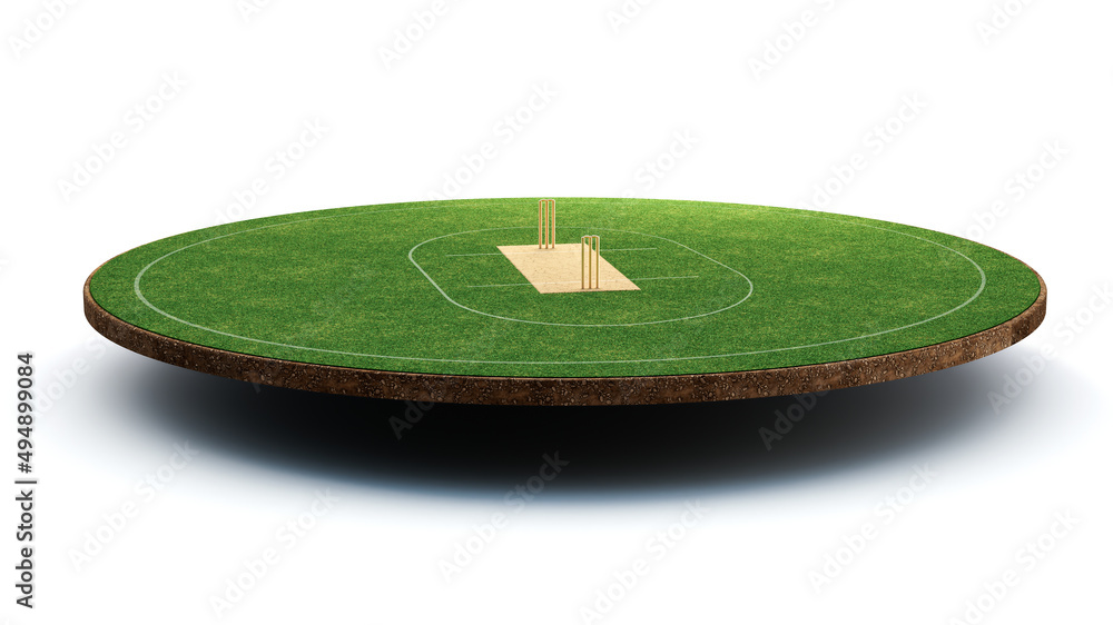 3d render of Cricket Stadium on cricket pitch or ball sport game field ...
