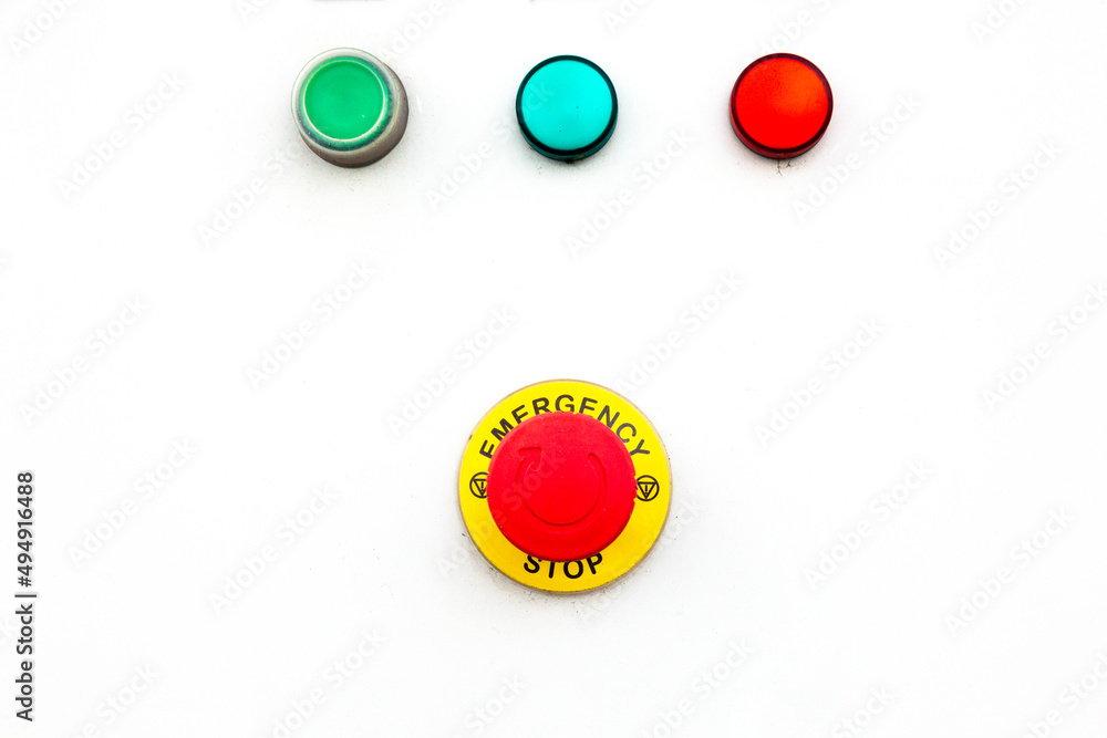 Instrument panel with buttons to start and stop systems in the ship's ...