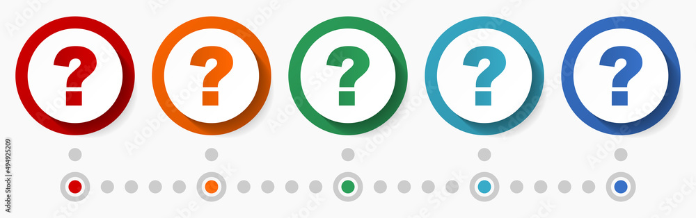Question mark concept vector icon set, flat design colorful buttons ...