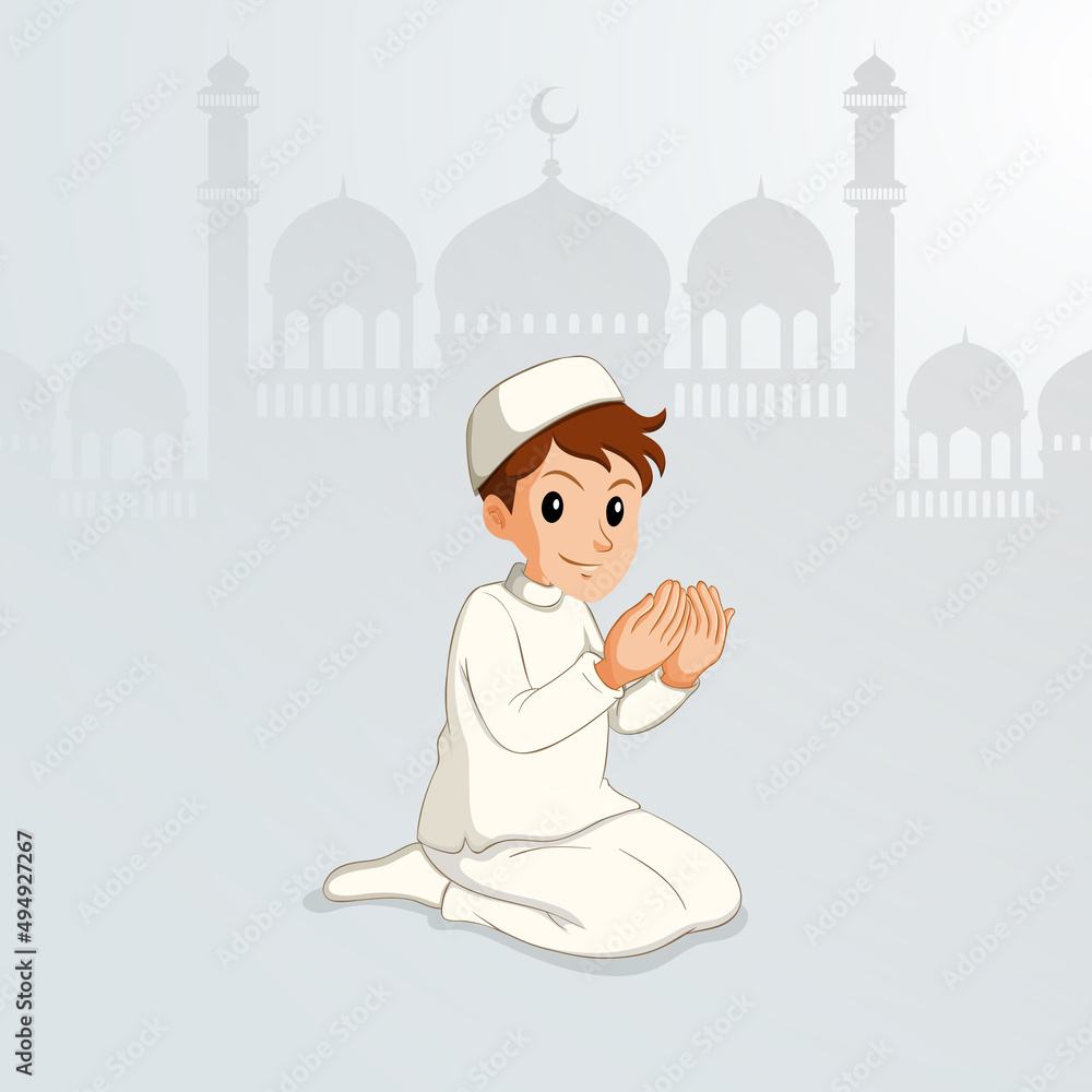 Cartoon Muslim Man Praying. Muslim Man Praying On His Knees cartoon ...