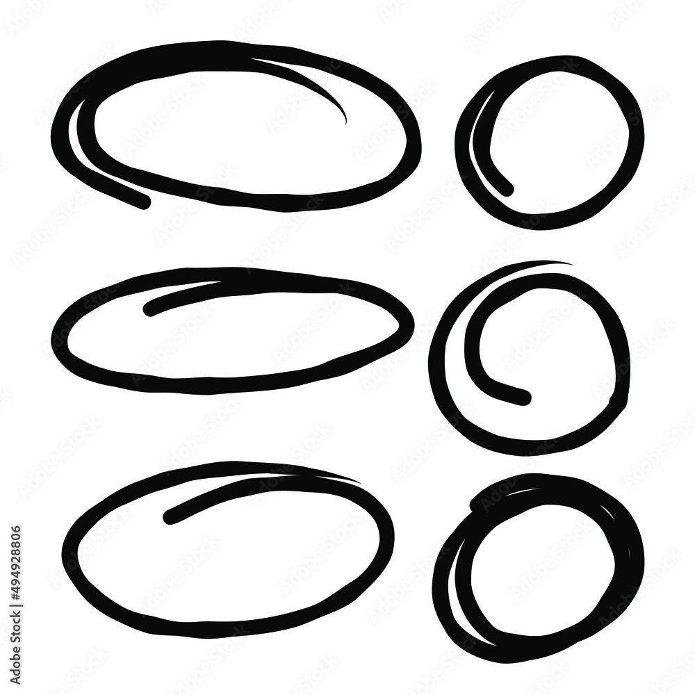 Hand drawn circles frame set. Doodle highlight ovals. Marker sketch ...